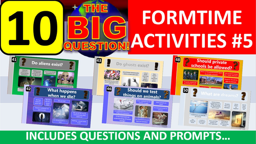 10 x The Big Question #5 Form Tutor Time Thinking Skills Activity ...