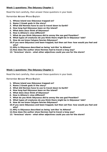 Guided reading questions for The Odyssey Usborne Young Reading by Louie ...