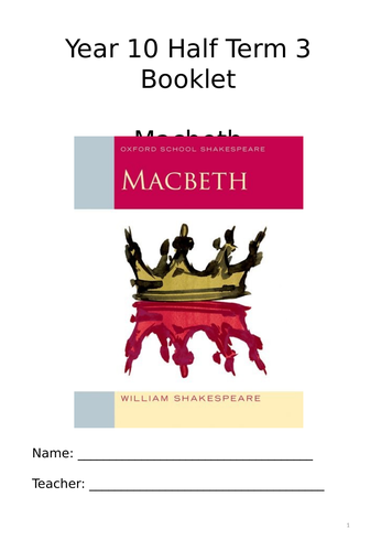 Macbeth work booklet | Teaching Resources