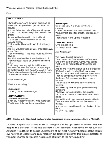 Lady Macbeth Essay and Activities | Teaching Resources