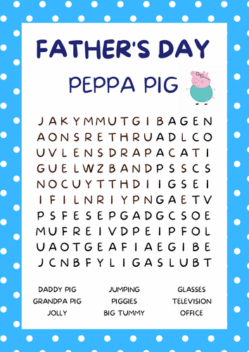 Pepper Pig Father's Day Themed Word Search and Answers - Primary Lesson ...