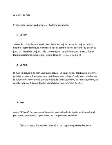 A Level French Vocabulary Builder - synonymous words and phrases ...