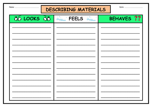 Describing Materials - Vocabulary Chart | Teaching Resources