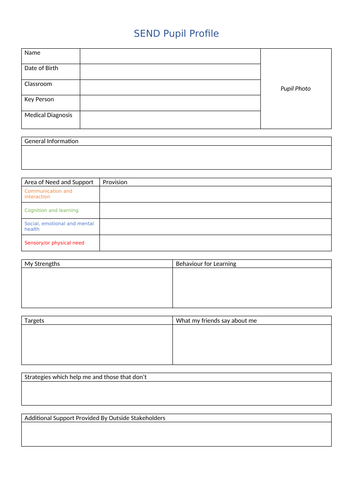 SEND Pupil Profile | Teaching Resources