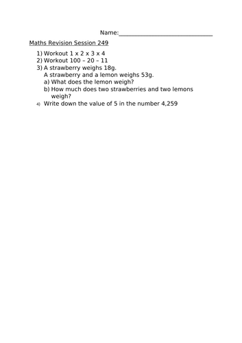 MATHS REVIISION WORKSHEET 249 | Teaching Resources