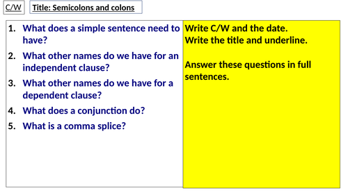 Semi Colons 2 | Teaching Resources