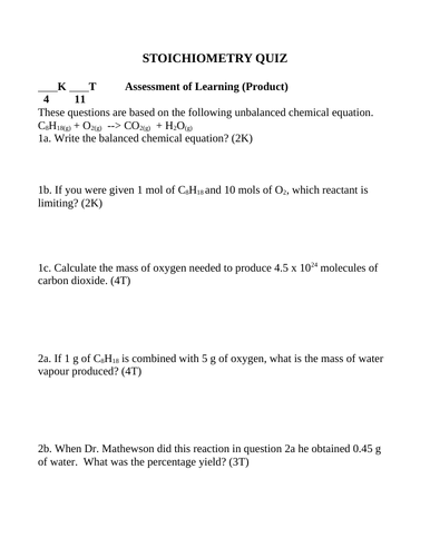FREE STOICHIOMETRY QUIZ Grade 11 Chemistry Quiz Stoichiometry Chemistry ...