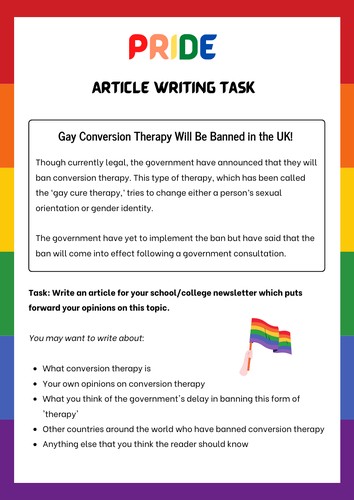 Pride Month 2X English Writing Article Tasks LGBTQ+ Functional Skills ...