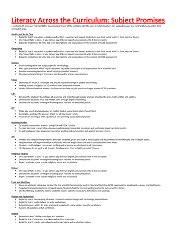 literacy across the curriculum: subject promises | Teaching Resources