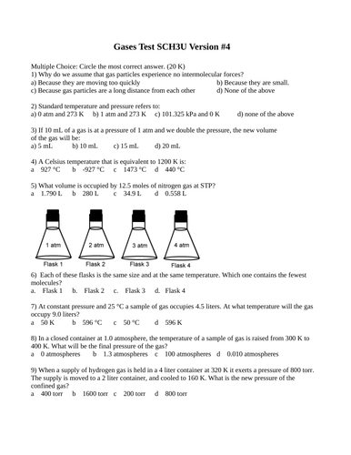 Gases Test Package Grade 11 Chemistry Version #4 | Teaching Resources