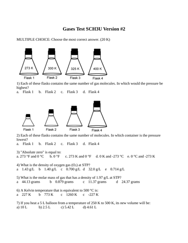 Gases Test Package Grade 11 Chemistry Version #2 | Teaching Resources