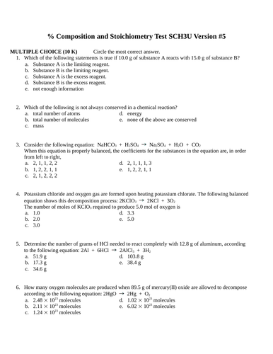 % Composition and Stoichiometry Test Package Grade 11 Chemistry Version ...