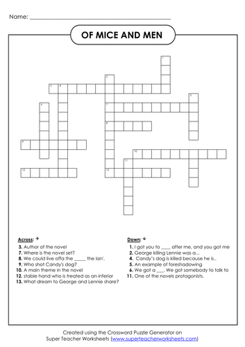 Of Mice and Men crossword | Teaching Resources