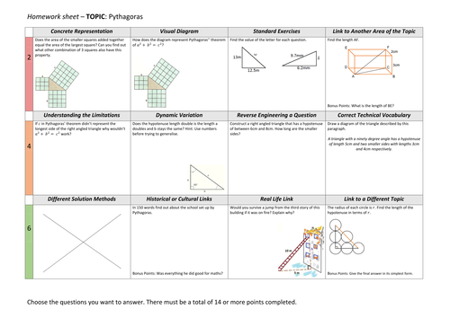 Homework grid/sheet - Pythagoras | Teaching Resources