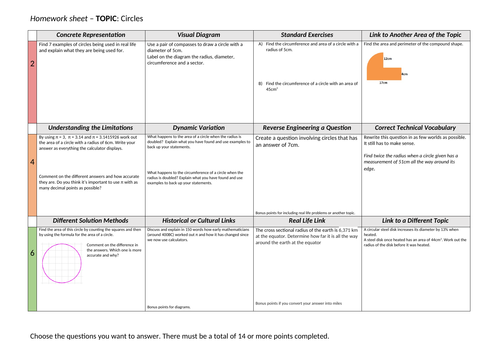 Circles - Homework grid/sheet | Teaching Resources