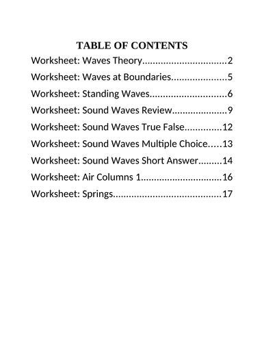 9 Worksheets WAVES WORKSHEETS and SOUND WORKSHEETS Grade 11 Physics ...