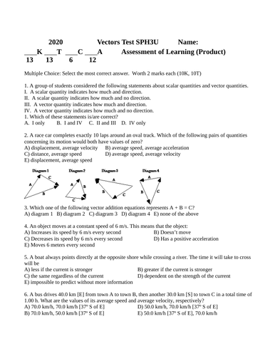 Uniform Motion and Vectors Test #1 Grade 11 Physics | Teaching Resources