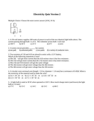 Electricity and Magnetism Quiz and Test Package Grade 11 Physics ...