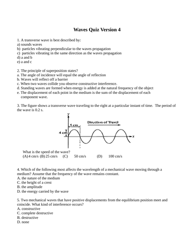 Longitudinal, Transverse Waves, Standing Waves, Quizzes and Test ...