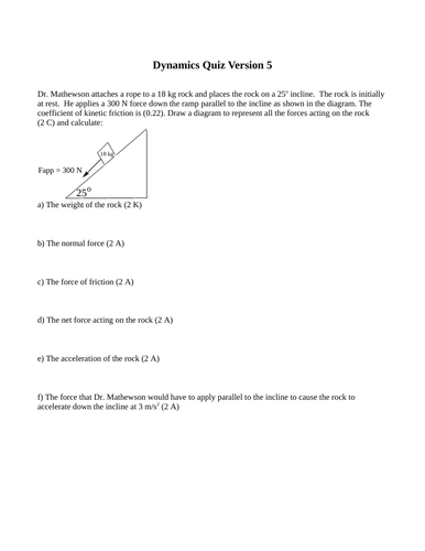 Dynamics and Forces, Quizzes and Test Package Grade 11 Physics Version ...