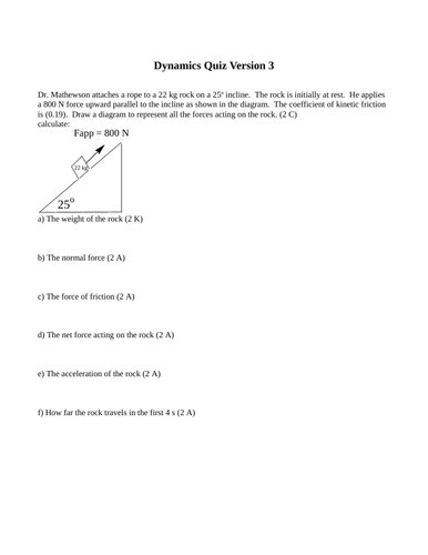 Dynamics and Forces, Quizzes and Test Package Grade 11 Physics Version ...