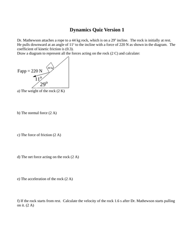 Dynamics and Forces, Quizzes and Test Package Grade 11 Physics Version ...