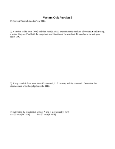 Kinematics and Motion, Quizzes and Test Package Grade 11 Physics ...