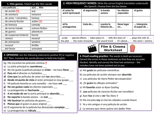 GCSE Spanish: Film & Cinema Worksheet | Teaching Resources