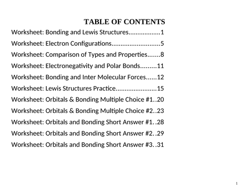 11 WORKSHEETS Grade 12 Chemistry Orbitals and Bonding Unit WITH ANSWERS ...