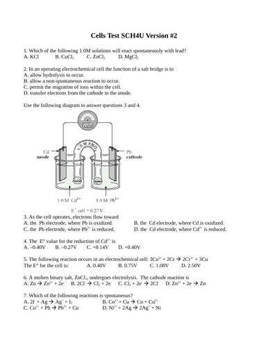 Electrochemistry, Cells, Batteries, Redox Reactions, Test Package Grade ...
