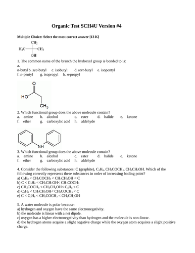 Organic Chemistry Test Package Grade 12 Chemistry Version #4 | Teaching ...