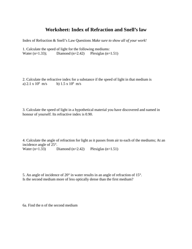 PHYSICS WORKSHEETS Light, Mirrors, Lenses, Optics Grade 10 Science WITH ...