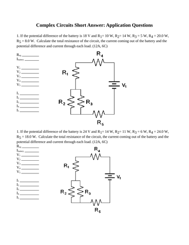 SOLVING COMPLEX CIRCUITS Short Answer Grade 11 Physics Electricity Unit ...