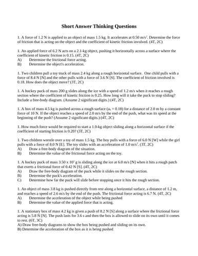 FORCES DYNAMICS SHORT ANSWER Grade 11 Physics Newton's Laws and Net ...