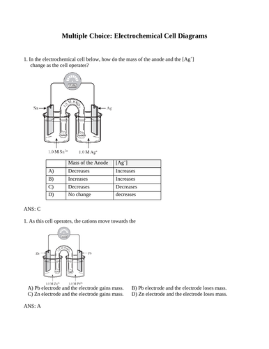 Electrochemical Cell Worksheet 8. Redox Reactions Chemistry Notes