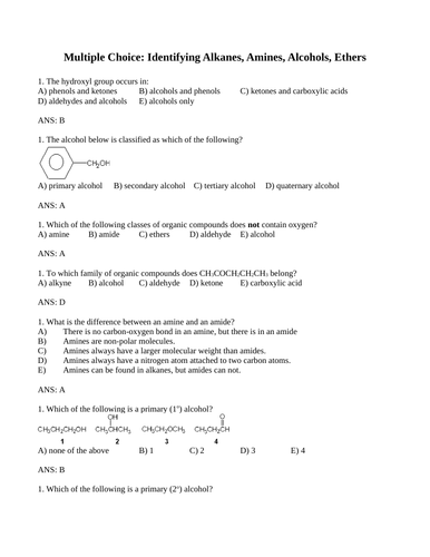 IDENTIFYING ORGANIC COMPOUNDS Alkanes Alcohols Multiple Choice Grade 12 ...