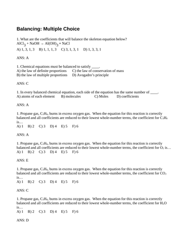 Skeleton Equations Worksheet