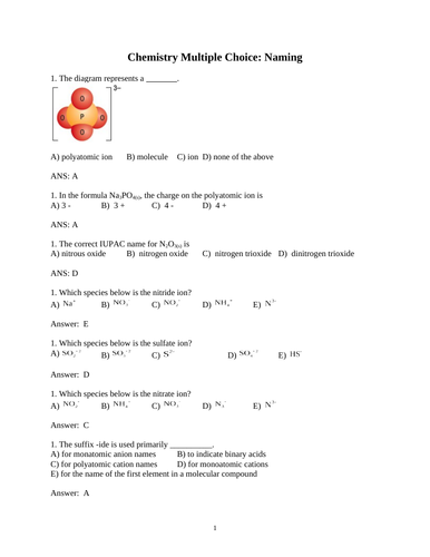 NAMING COMPOUNDS Multiple Choice Grade 10 Science Naming Ionic and ...