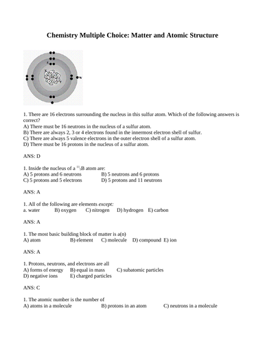 Atomic Mass Worksheet 6th Grade ATOMIC STRUCTURE AND MATTER Multiple