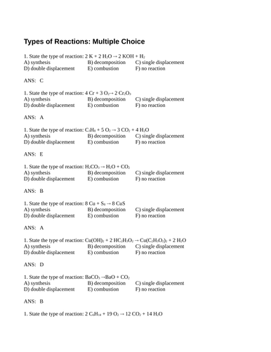 Predicting Reaction Type, Synthesis, Decomposition, Displacement ...