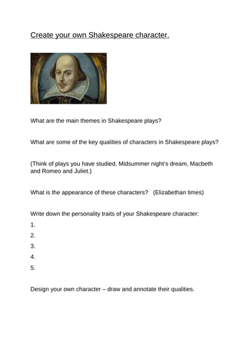 Shakespeare character creation | Teaching Resources