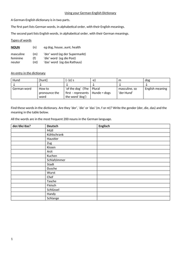 Using your German-English dictionary | Teaching Resources