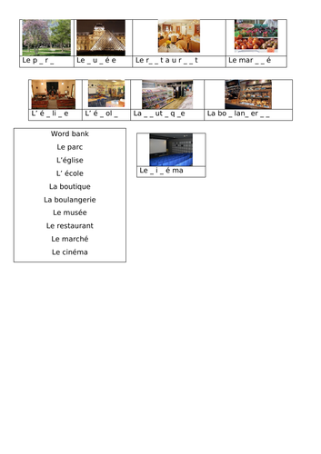French Differentiated Worksheet for Naming Buildings | Teaching Resources