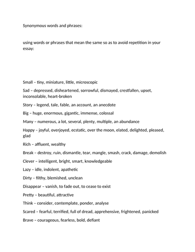 Year 6 essay writing - using synonyms to avoid repetition | Teaching ...