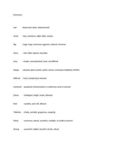 year 5 synonyms - English Language worksheet/ lesson plan | Teaching ...