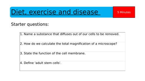 Diet, Exercise and Disease Questions | Teaching Resources