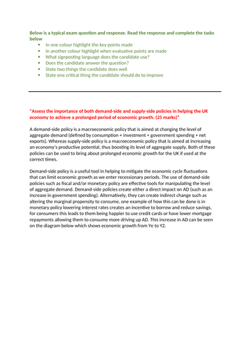 Exemplar Response - Policy and Growth | Teaching Resources