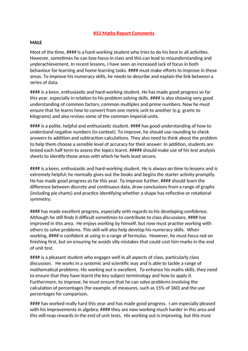 KS3 Maths Pupil Report Comment Bank | Teaching Resources