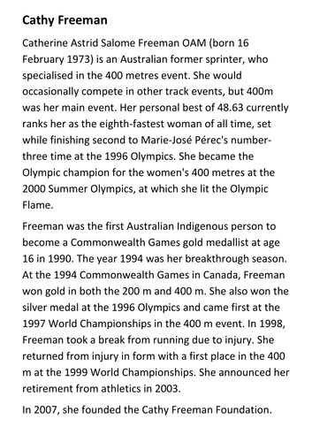 Cathy Freeman Handout | Teaching Resources