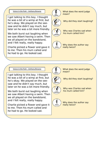 DERIC Reading Comprehension based on Voices in the Park | Teaching ...